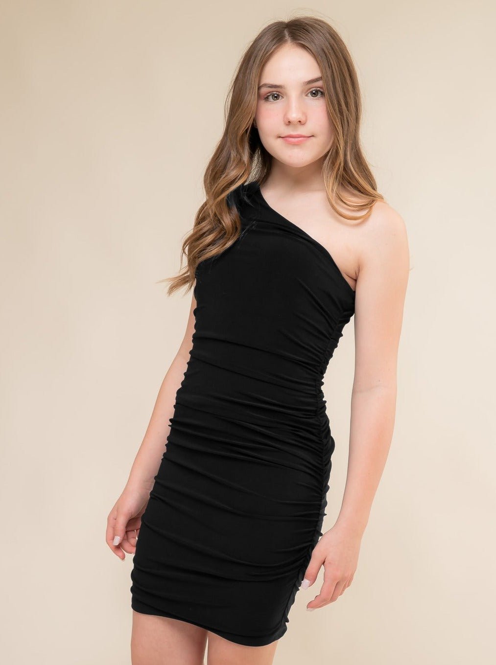 UDT One Shoulder Rouched Dress _Black K4076I-01 – NorthGirls